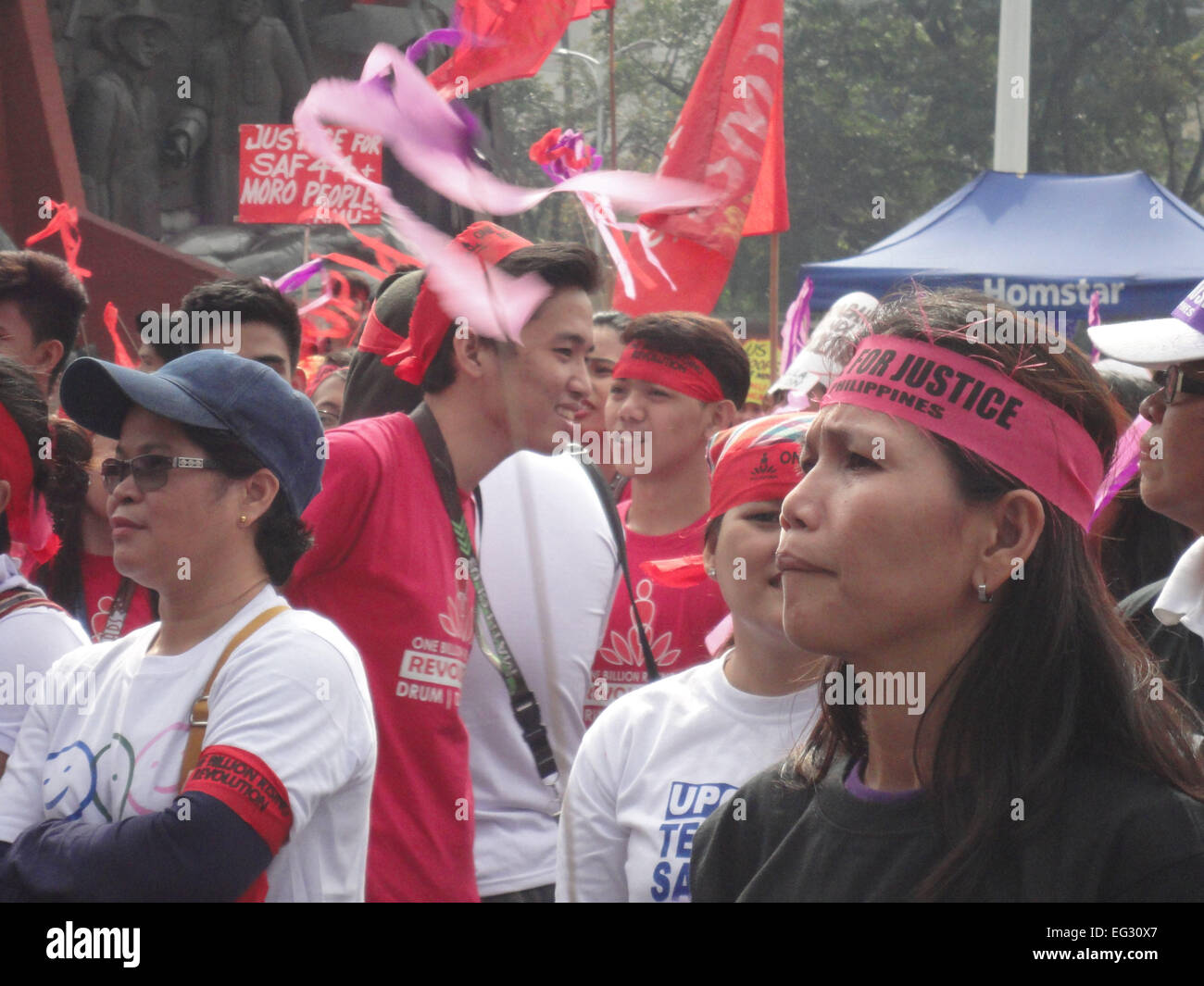 A Filipina waves a purple flaglet during the 'One Billion Rising' event ...