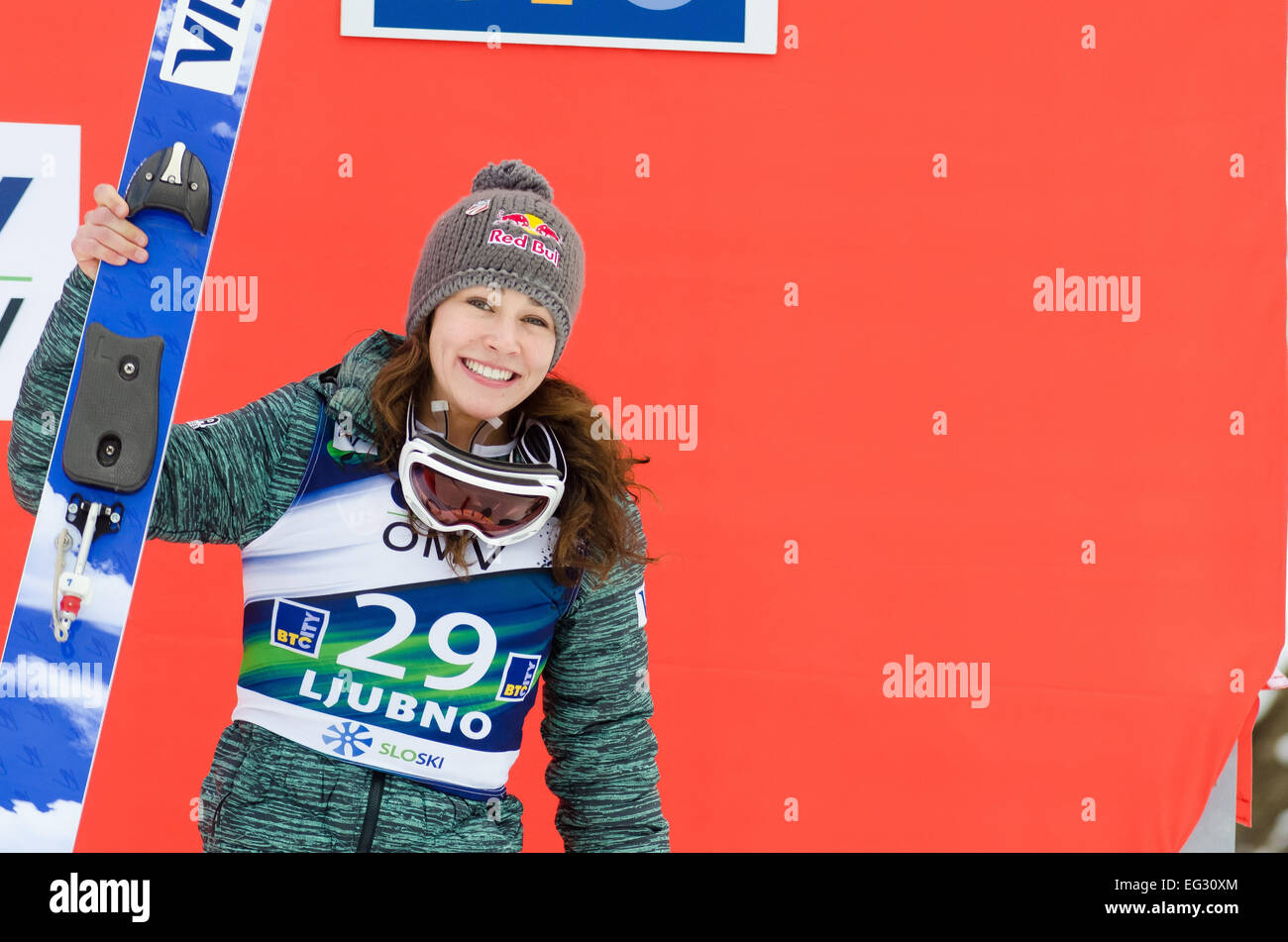 Slovenia. 14th Feb, 2015. Sarah Hendrickson (USA) celebrating her third ...