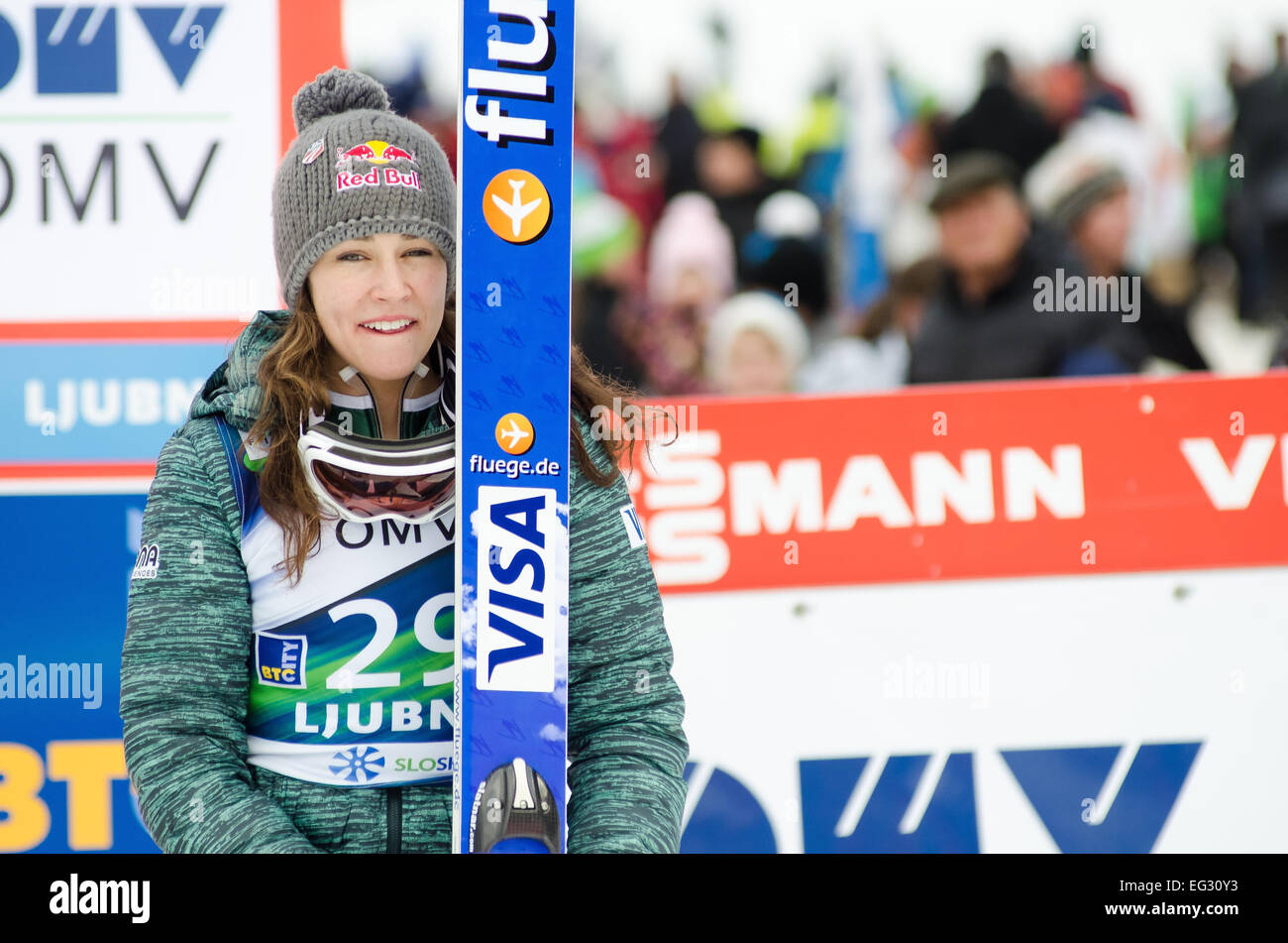 Slovenia. 14th Feb, 2015. Sarah Hendrickson (USA) celebrating her third ...