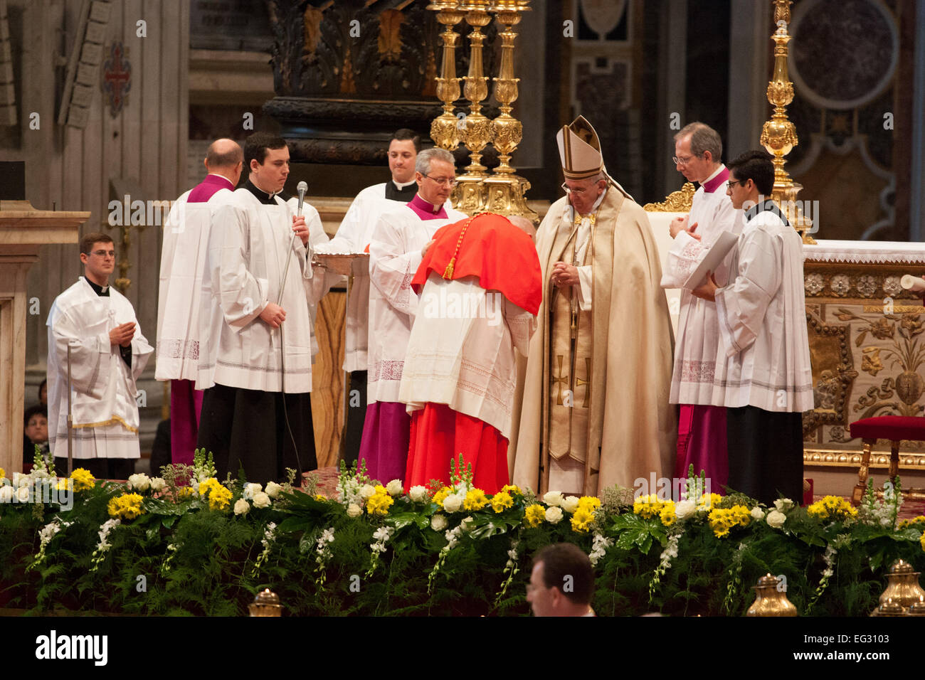 Vatican. 14th Feb, 2015. Pope Francis celebrates the consistory ...