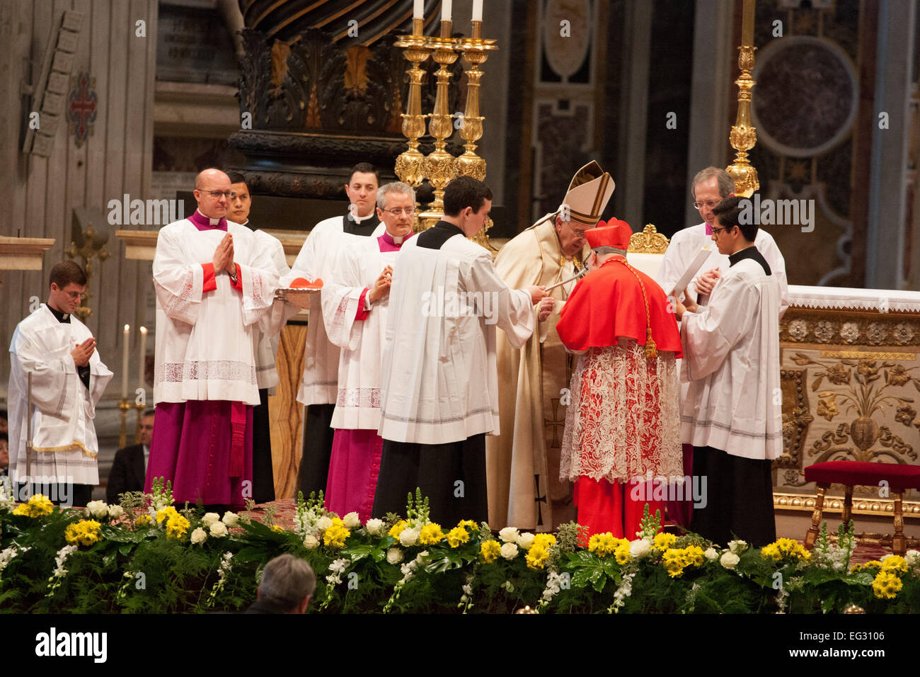 Vatican. 14th Feb, 2015. Pope Francis celebrates the consistory ...