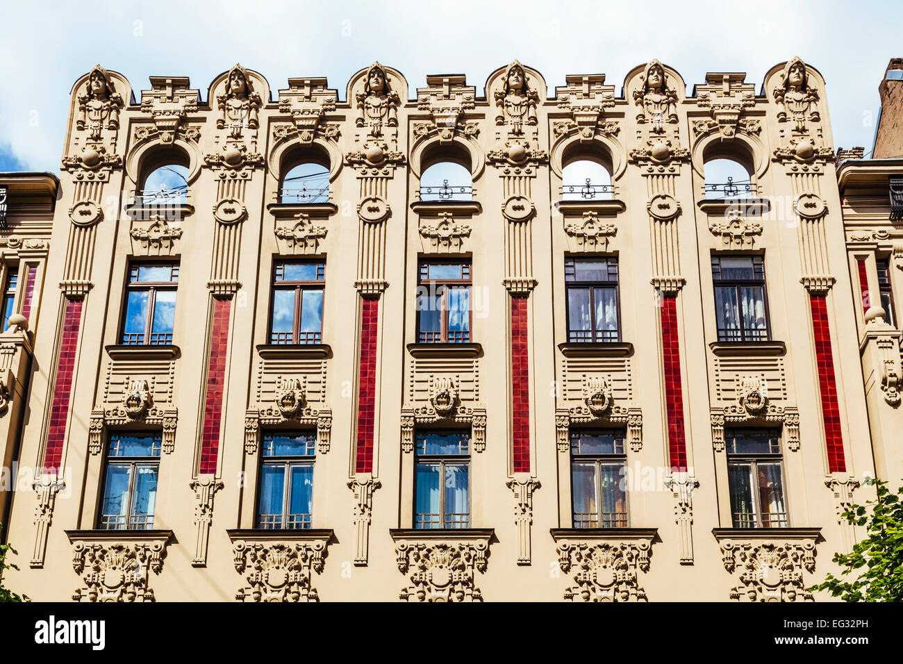 Facade of Art Nouveau (Jugendstil) building at 2A Alberta Iela, Riga ...