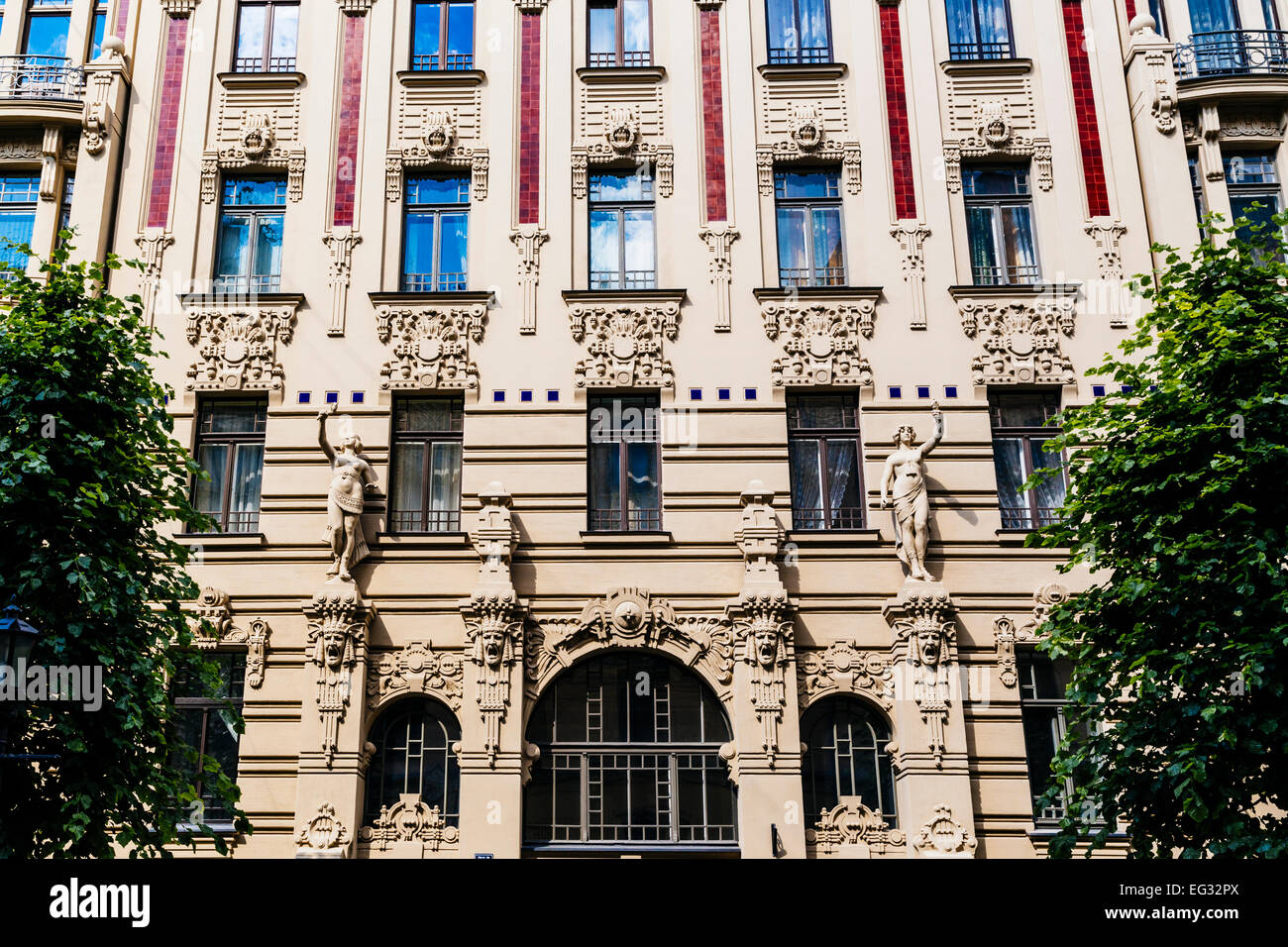 Facade of Art Nouveau (Jugendstil) building at 2A Alberta Iela, Riga ...