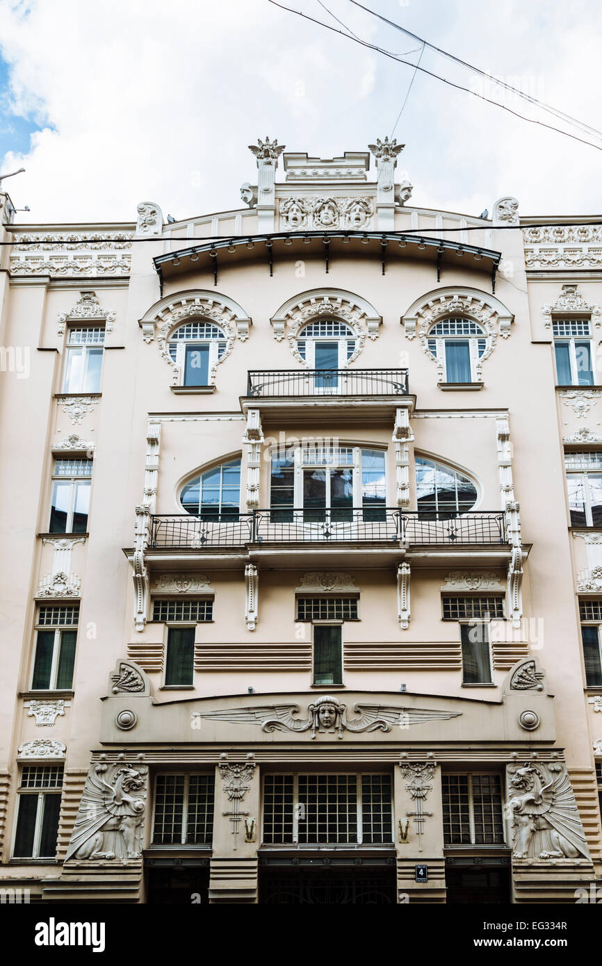 Facade of Art Nouveau (Jugendstil) building at Alberta Iela 4, Riga ...