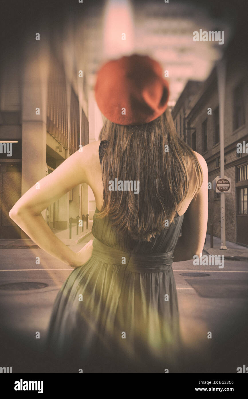 Back view woman wearing red beret hi-res stock photography and images ...