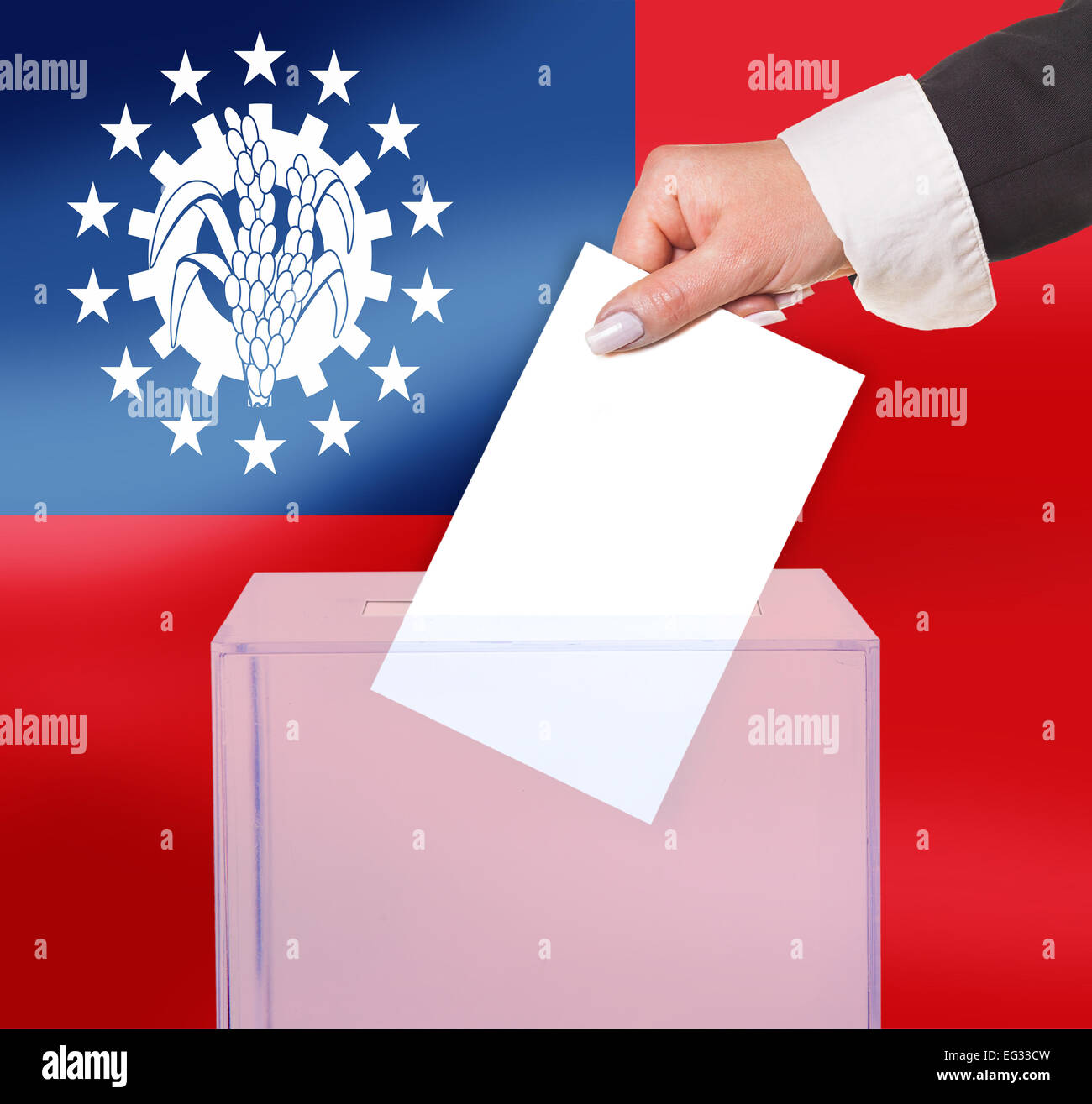 electoral vote by ballot, under the Myanmar flag Stock Photo - Alamy