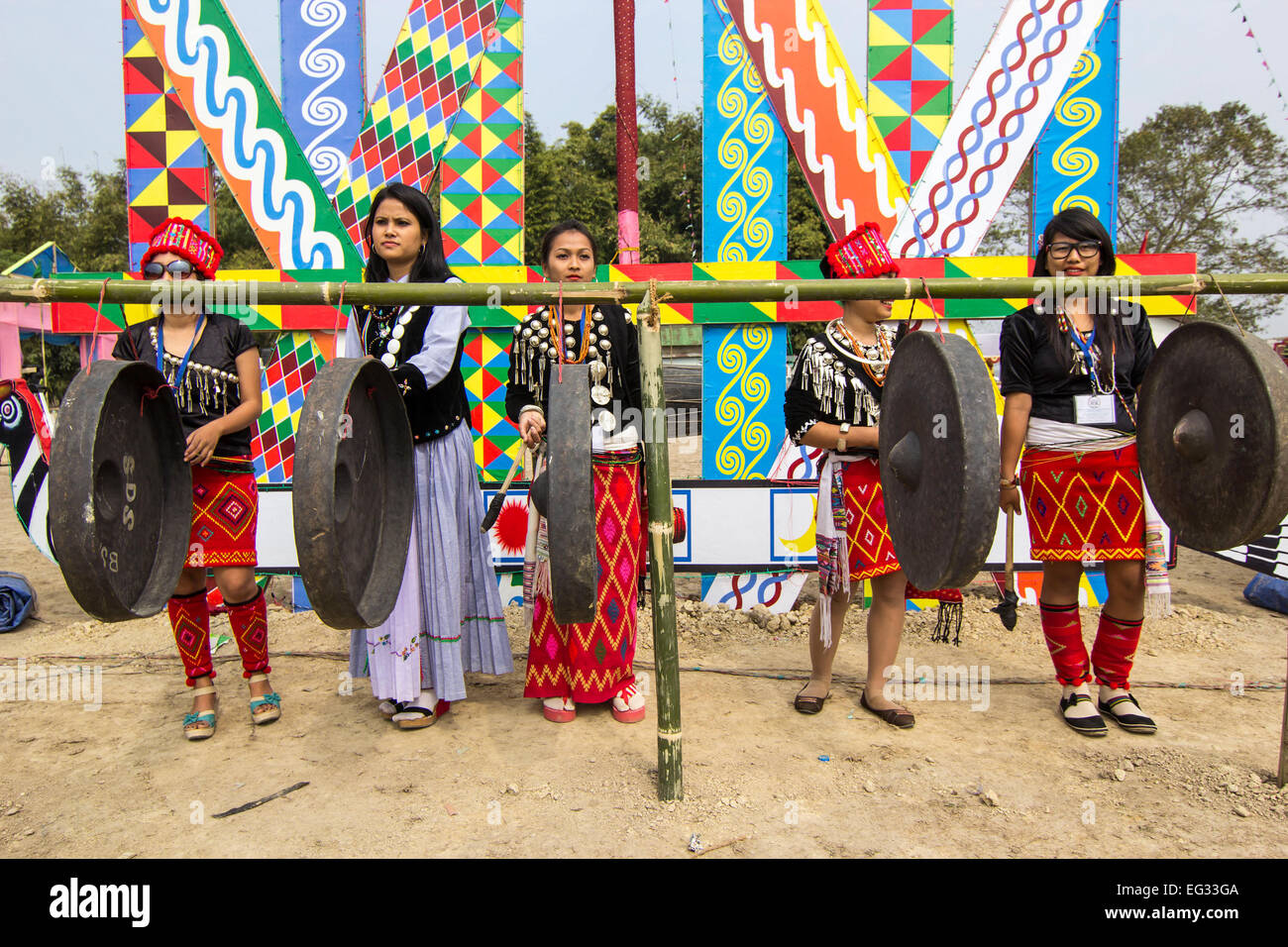Sivasagar, Assam, India. 15th Feb, 2015. Singpho tribal women in their ...