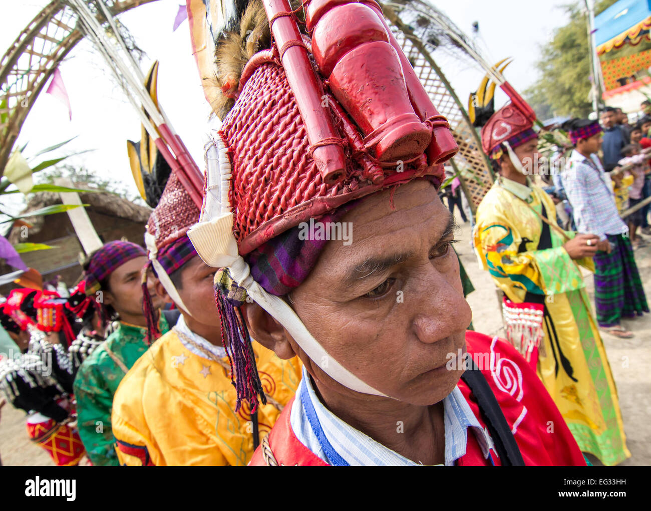 Sivasagar, Assam, India. 15th Feb, 2015. Singpho tribal men in their ...