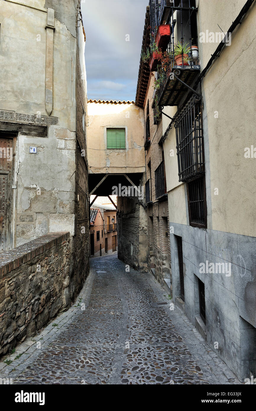 view of old medieval alley at Toledo, Spain Stock Photo - Alamy