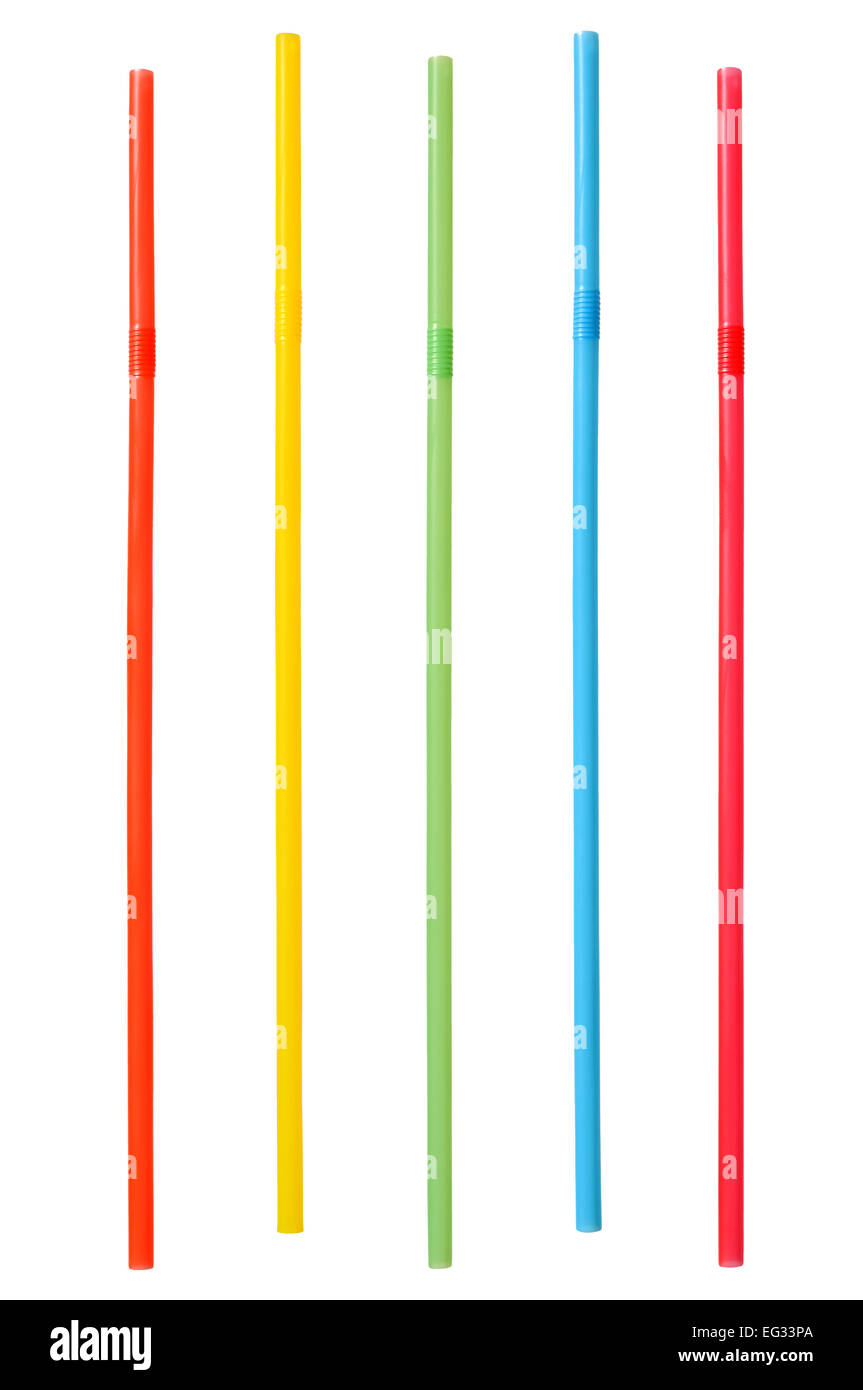 Five drinking straws in different colors isolated on white background ...