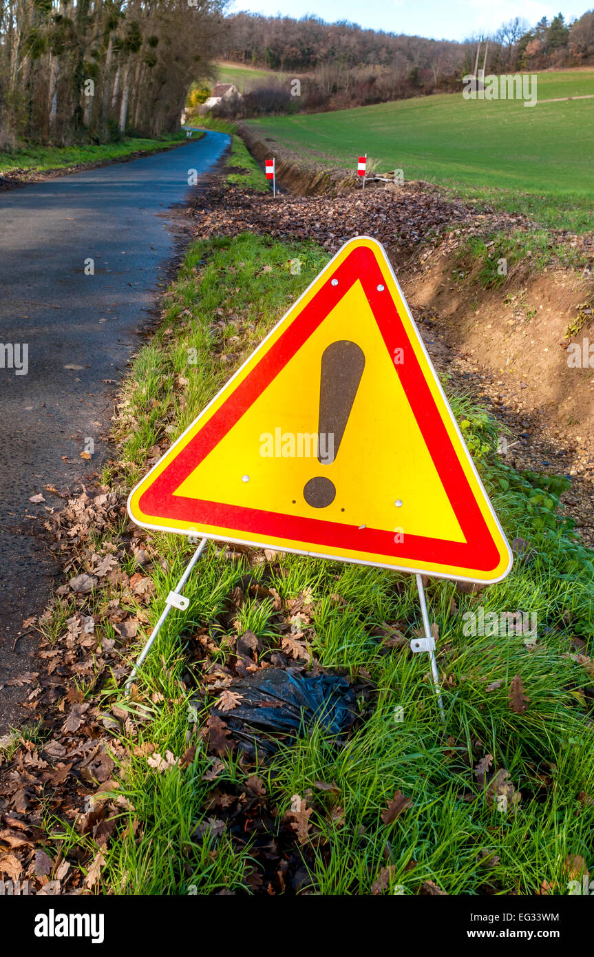 Reflective roadside warning triangle - France Stock Photo - Alamy