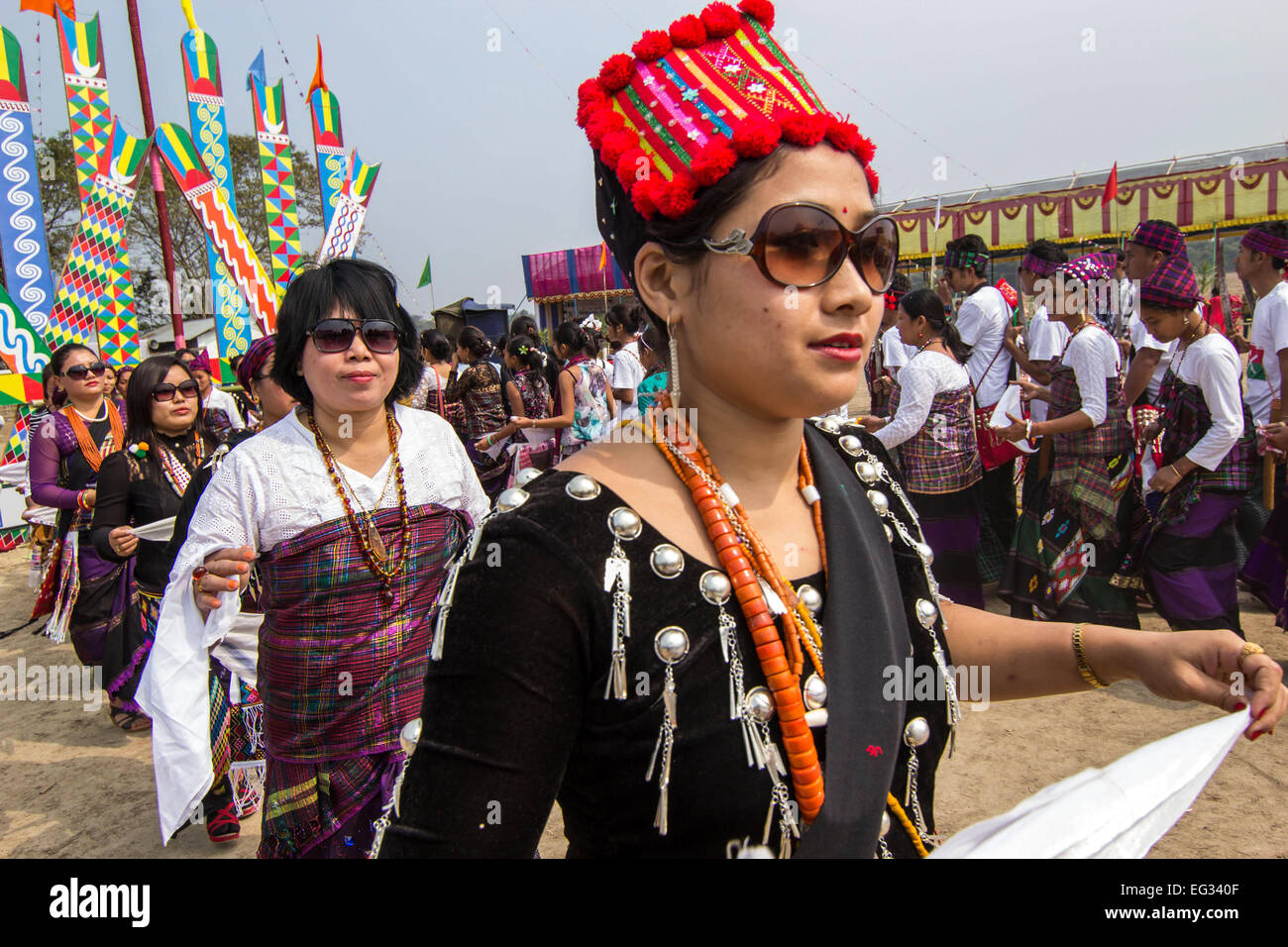 Sivasagar, Assam, India. 15th Feb, 2015. Singpho tribal women in their ...
