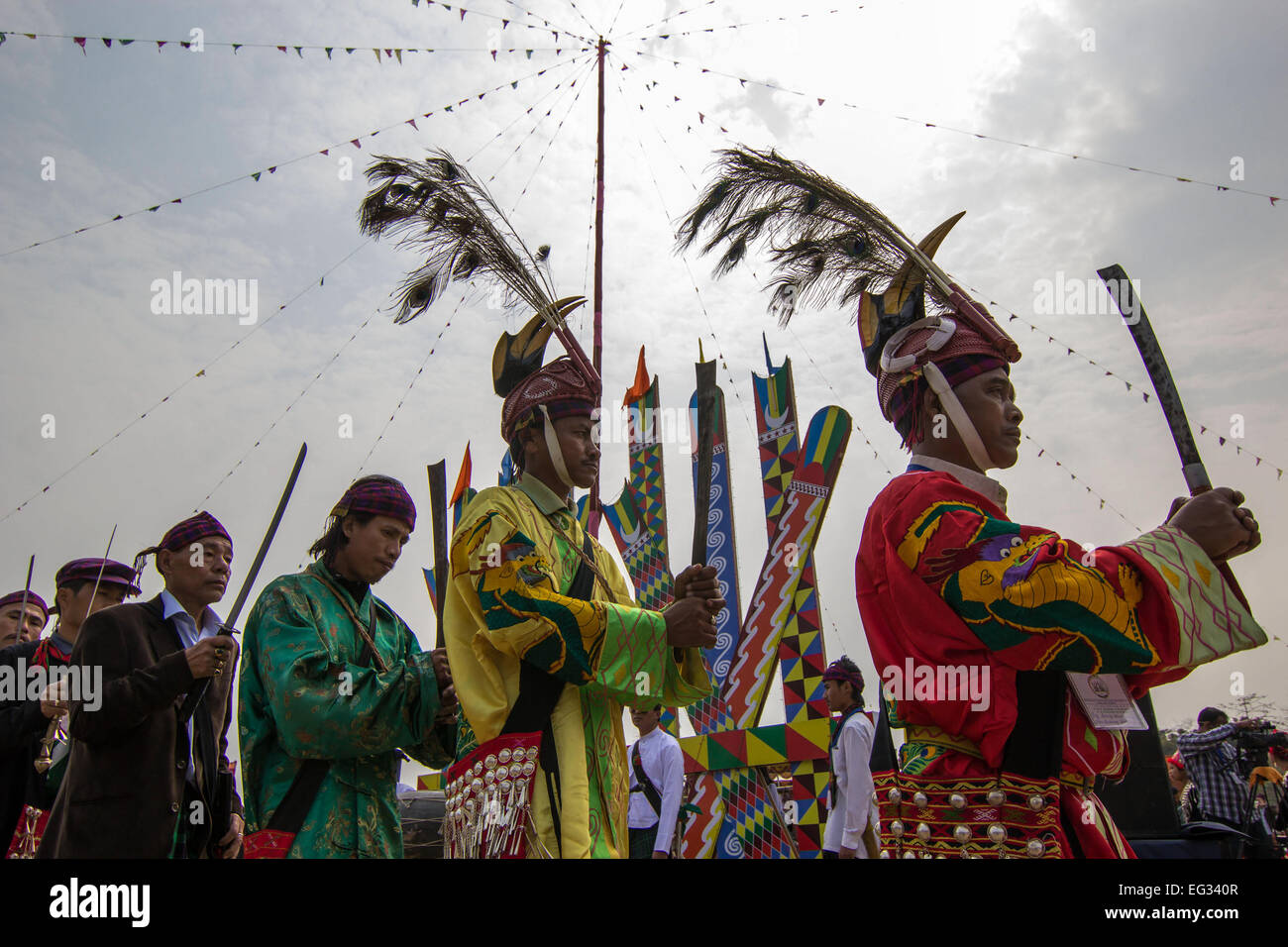 Sivasagar, Assam, India. 15th Feb, 2015. Singpho tribal men in their ...