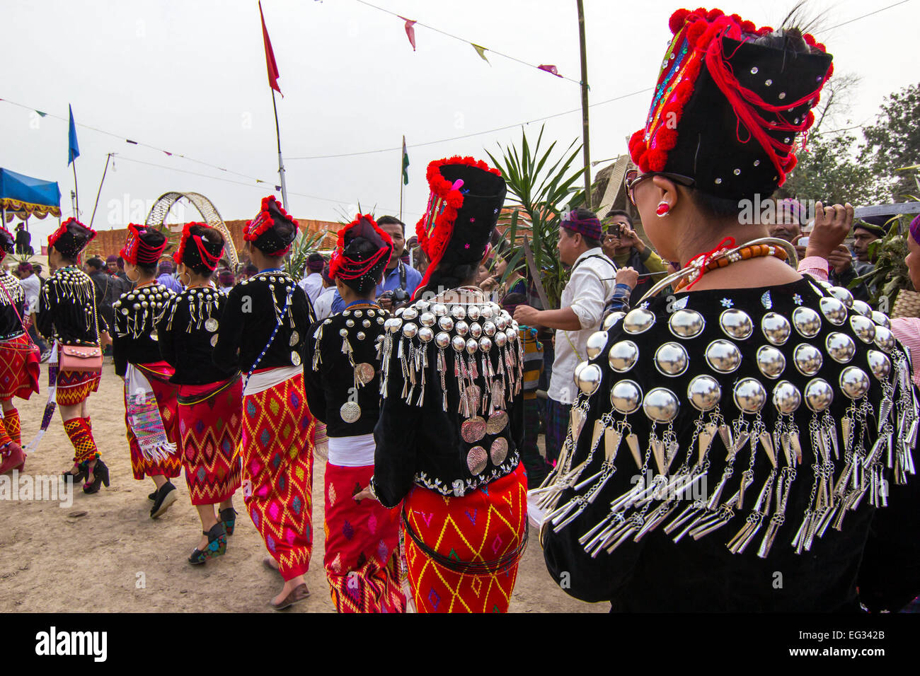 Sivasagar, Assam, India. 15th Feb, 2015. Singpho tribal women in their ...