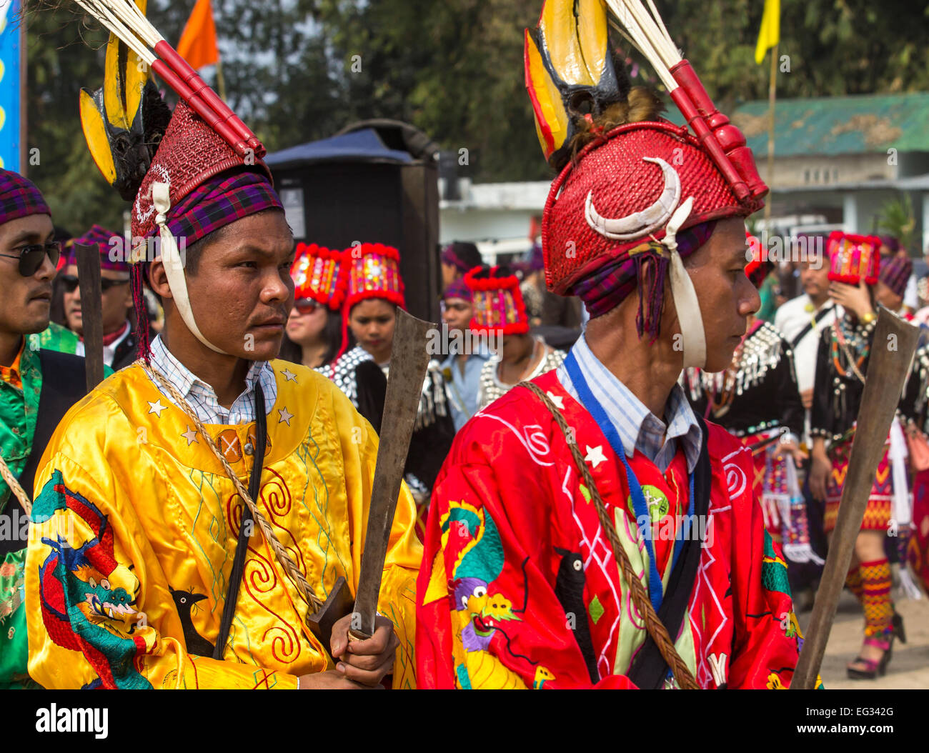 Sivasagar, Assam, India. 15th Feb, 2015. Singpho tribal men in their ...