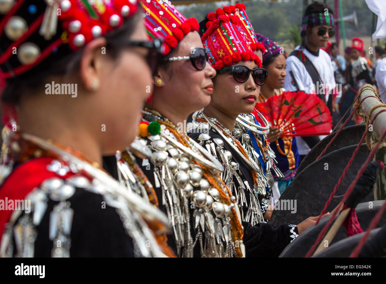 Sivasagar, Assam, India. 15th Feb, 2015. Singpho tribal women in their ...