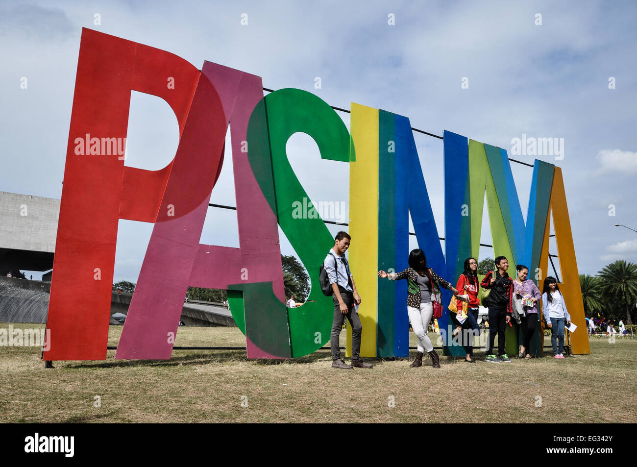 Pasay City, Philippines. 15th Feb, 2015. A group of Filipinos pose for ...