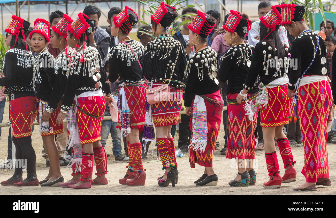 Sivasagar, Assam, India. 15th Feb, 2015. Singpho tribal women in their ...