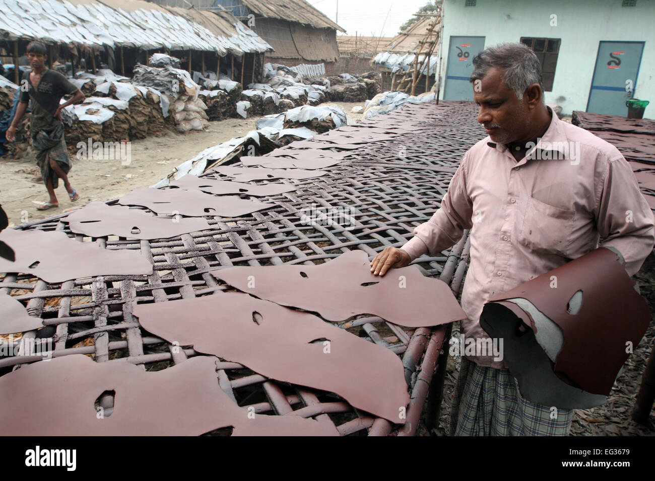 Drying leather under sun. The processed leather will be used to make ...