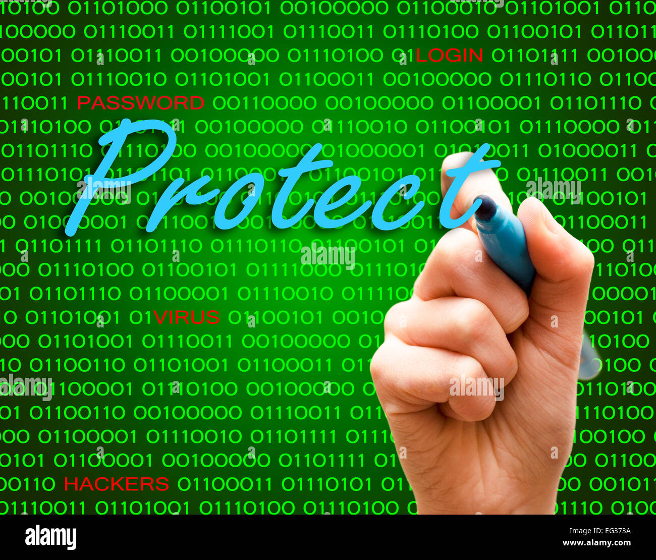 Marker hand writing protect password cyber crime caution binary text ...