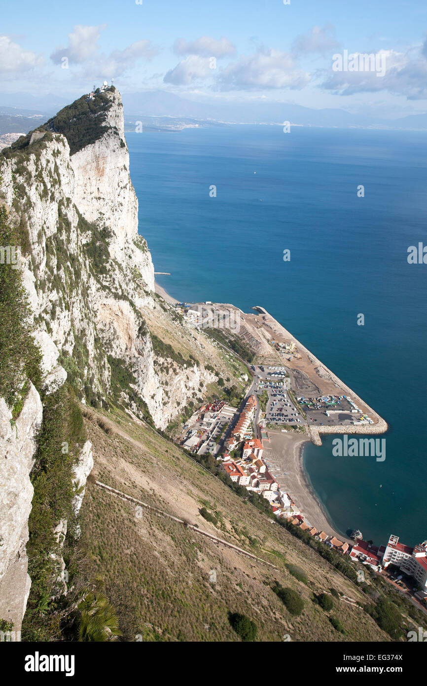 Sheer white rock mountainside the Rock of Gibraltar, British territory ...