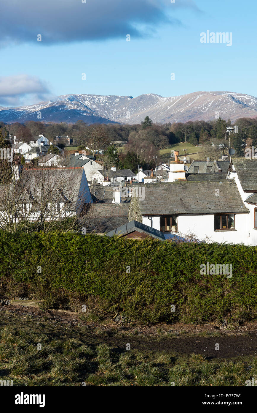 The Beautiful Hawkshead Village with the Lakeland Mountains in the ...