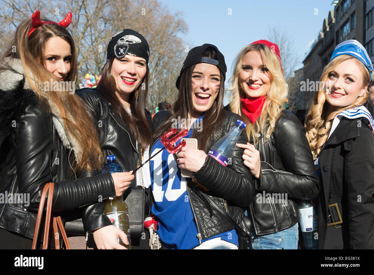 Düsseldorf, Germany. 15 February 2015. Young German women having a good ...