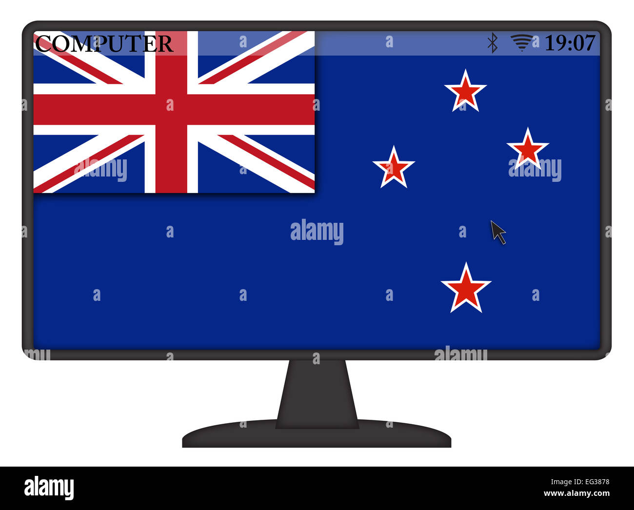 A mouse arrow or cursor on a New Zealand computer screen isolated on a ...