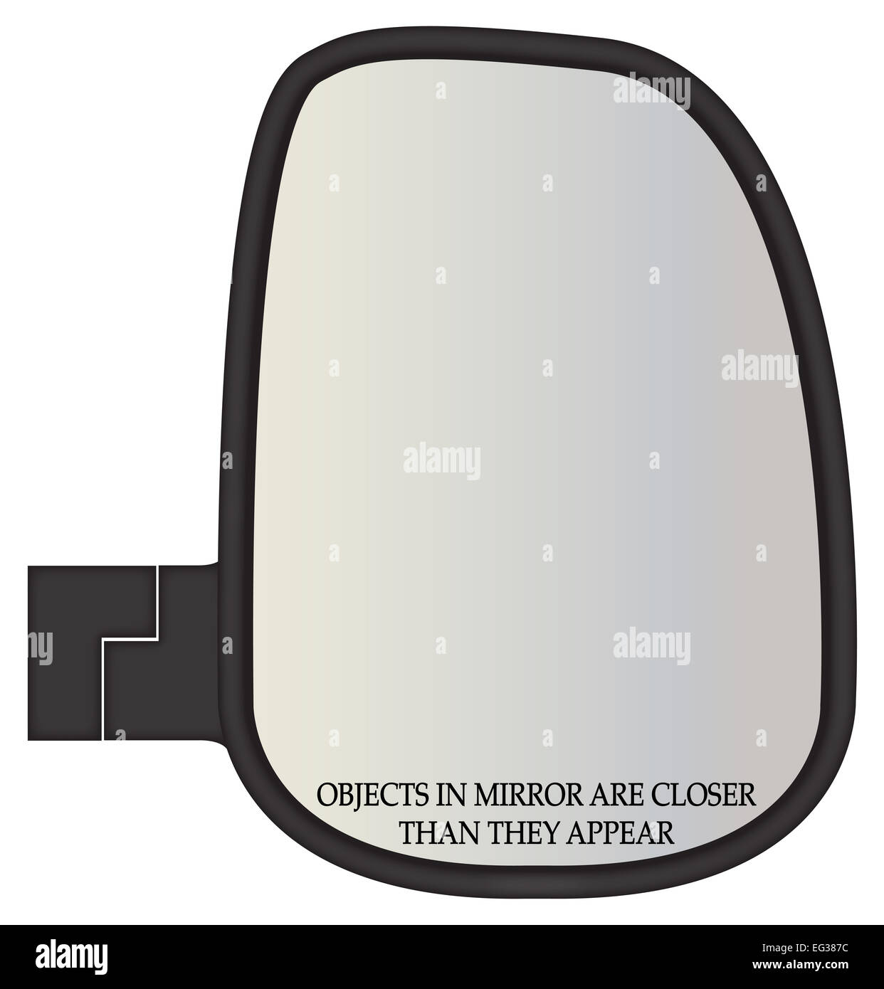 A truck or van side mirror with warning text isolated on a white ...