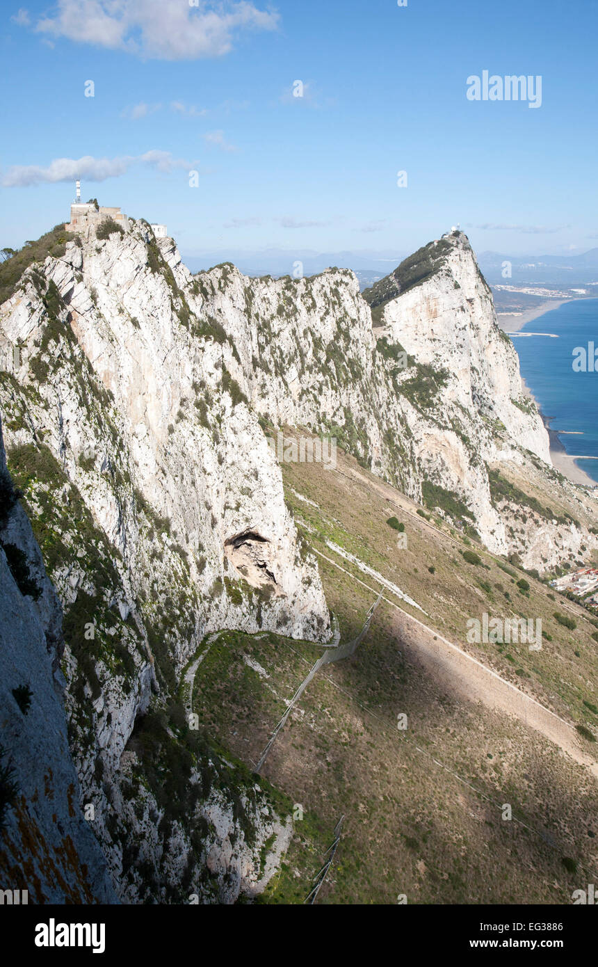 Sheer white rock mountainside the Rock of Gibraltar, British territory ...