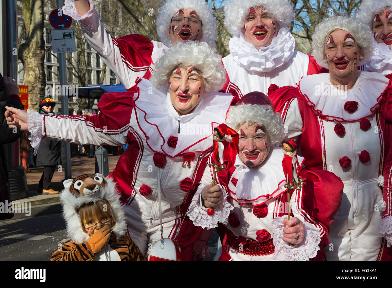 Düsseldorf, Germany. 15 February 2015. Clowns celebrating. Street ...