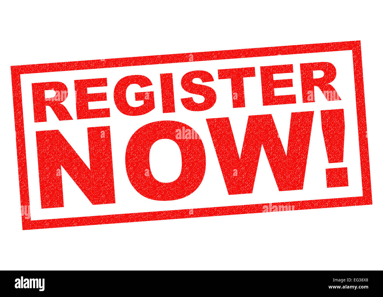 REGISTER NOW! red Rubber Stamp over a white background Stock Photo - Alamy