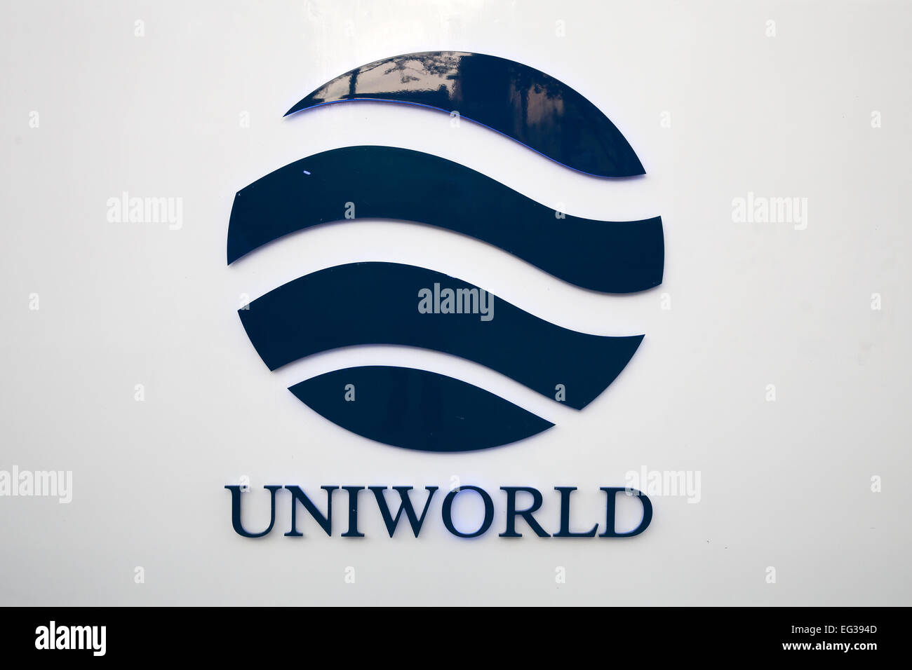 Uniworld boutique river cruises logo on a ship docked in Regensburg ...