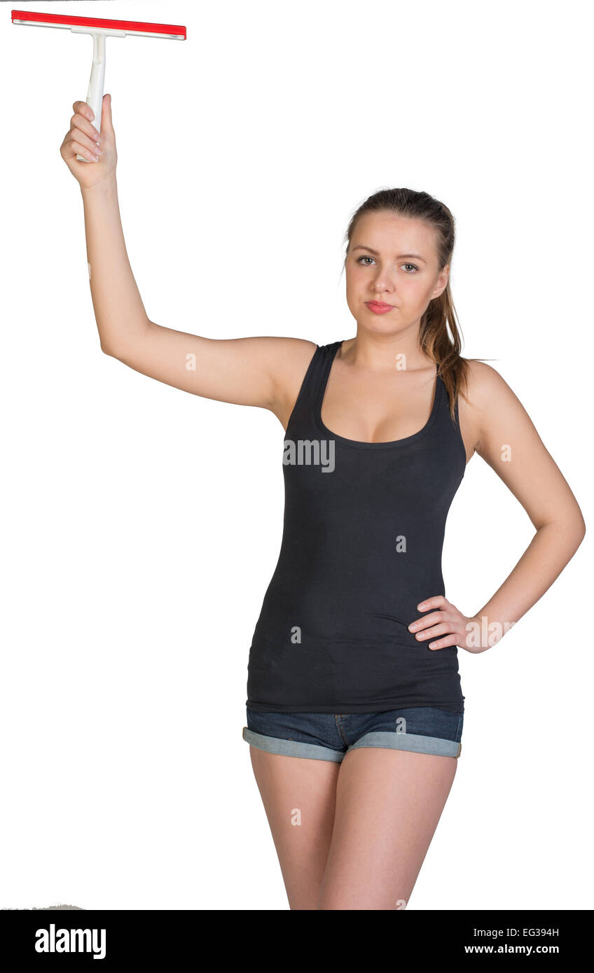 Woman holding squeegee Stock Photo - Alamy