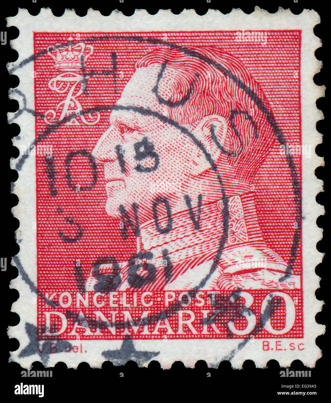 DENMARK - CIRCA 1961: stamp printed by Denmark, shows King Frederik ...