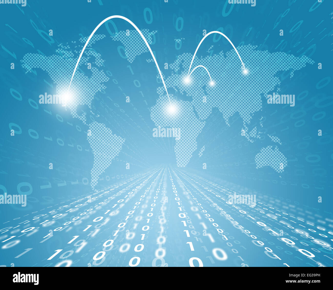 Beams of figures, world map and network with lines Stock Photo - Alamy