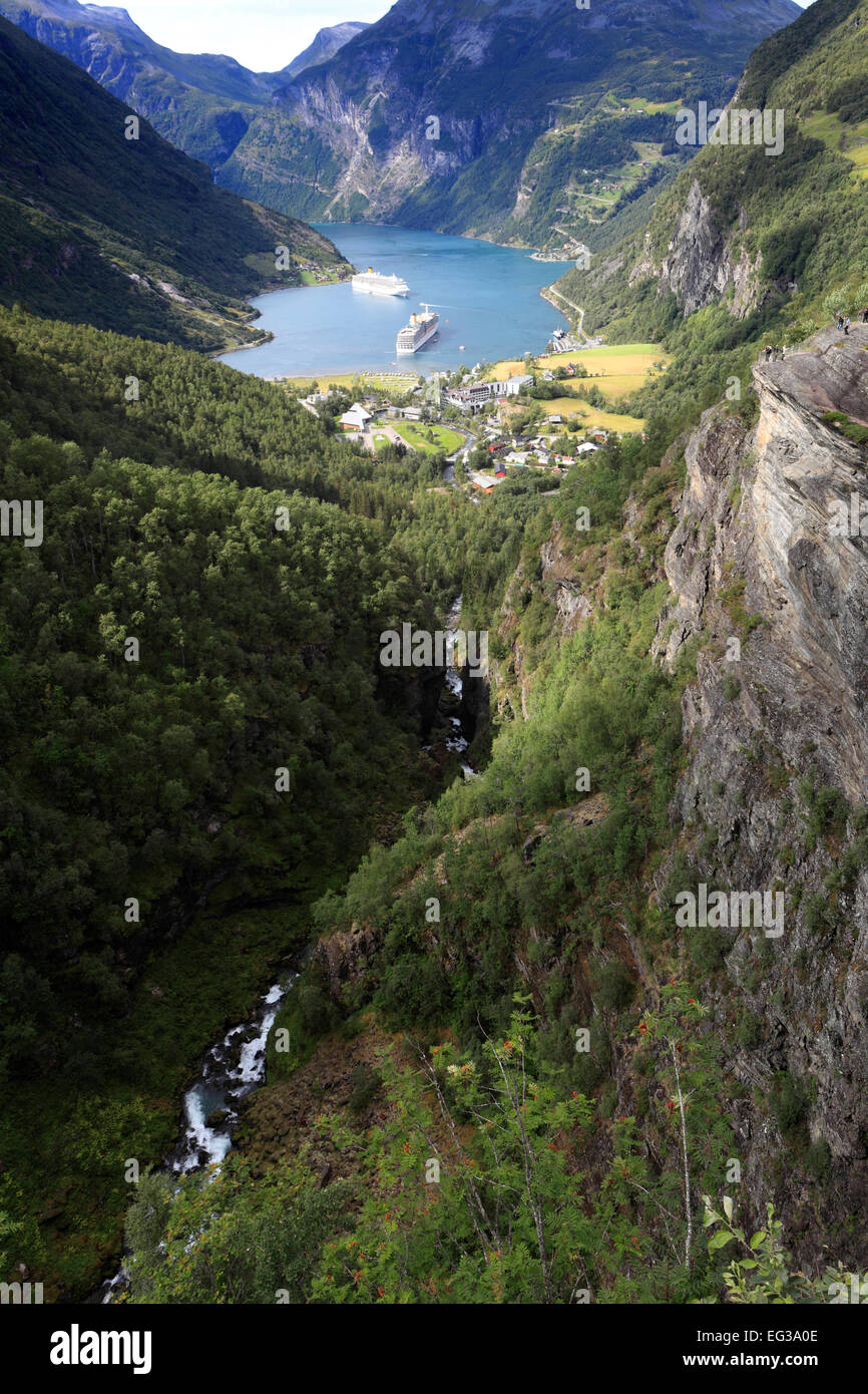 View of cruise ships in Geirangerfjord, Geiranger town, UNESCO World ...