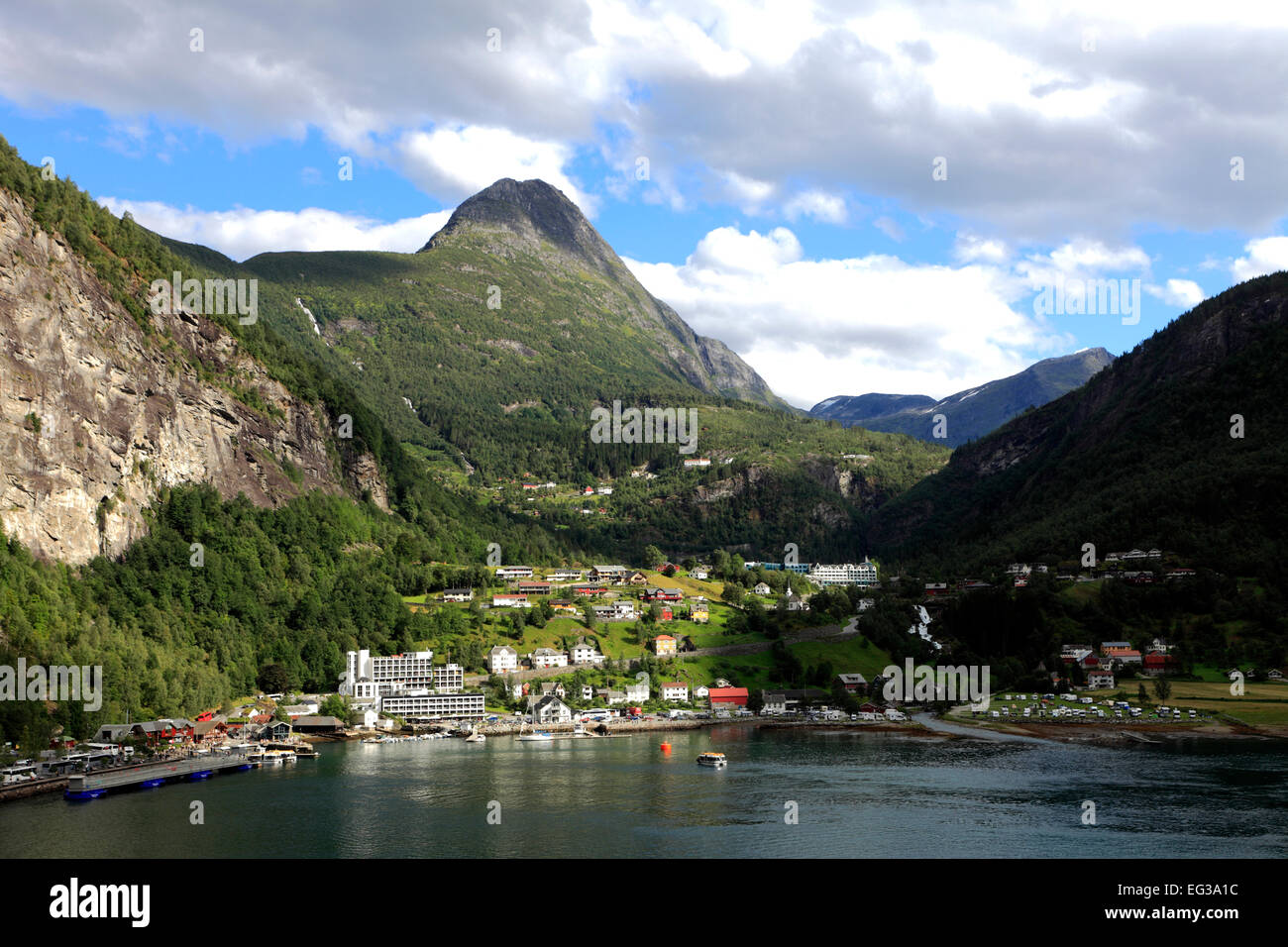 View of Geiranger town, Geirangerfjord, UNESCO World Heritage Site ...