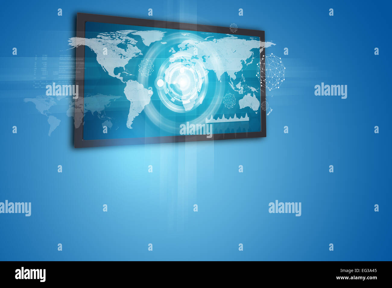 Touchscreen display with world map and circles Stock Photo - Alamy