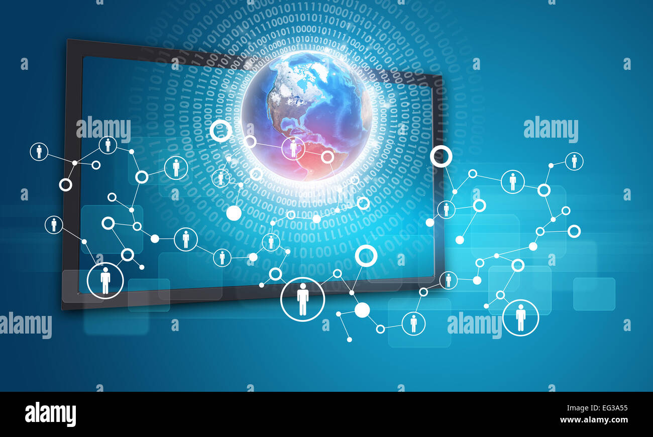 Touchscreen display with Globe and network Stock Photo - Alamy
