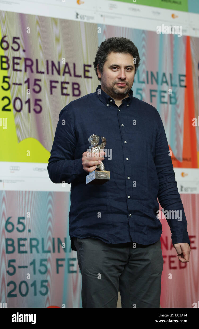Berlin, Germany. 14th Feb, 2015. Romanian director Radu Jude holds the ...