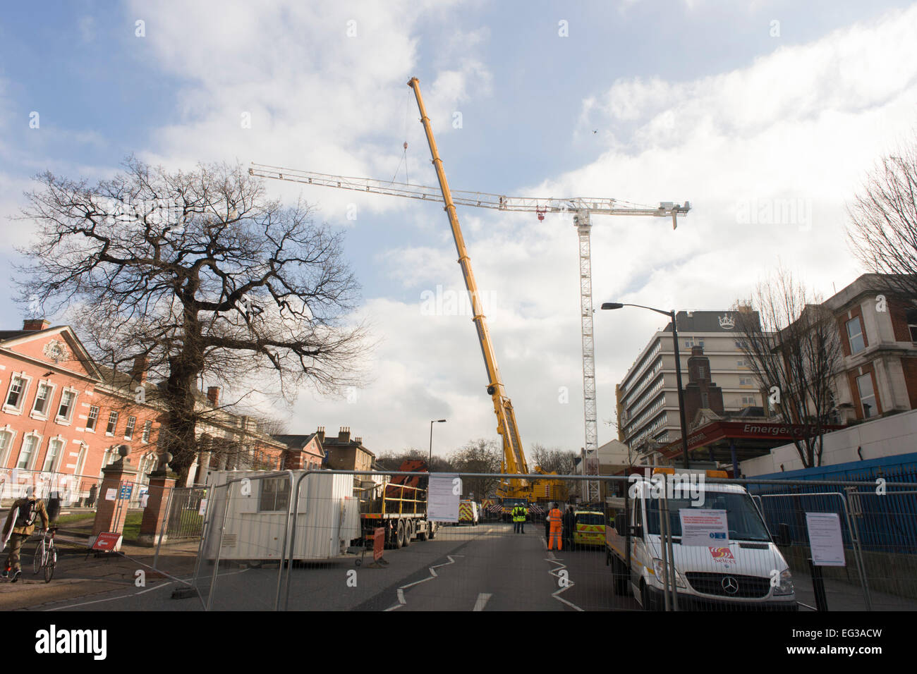 The erection of a crane that will construct the King's College Hospital ...