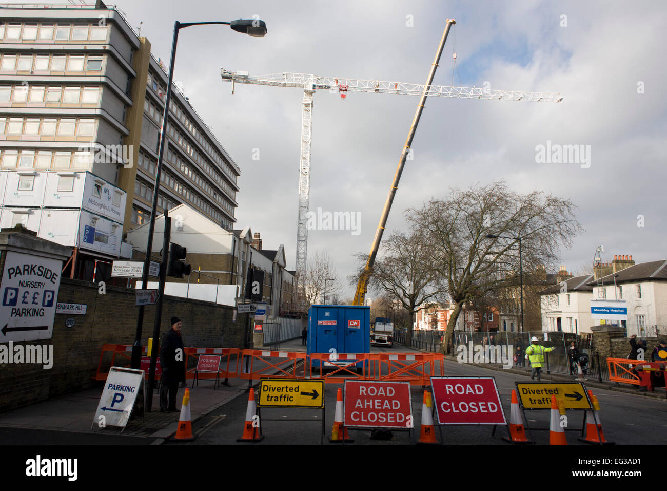 The erection of a crane that will construct the King's College Hospital ...