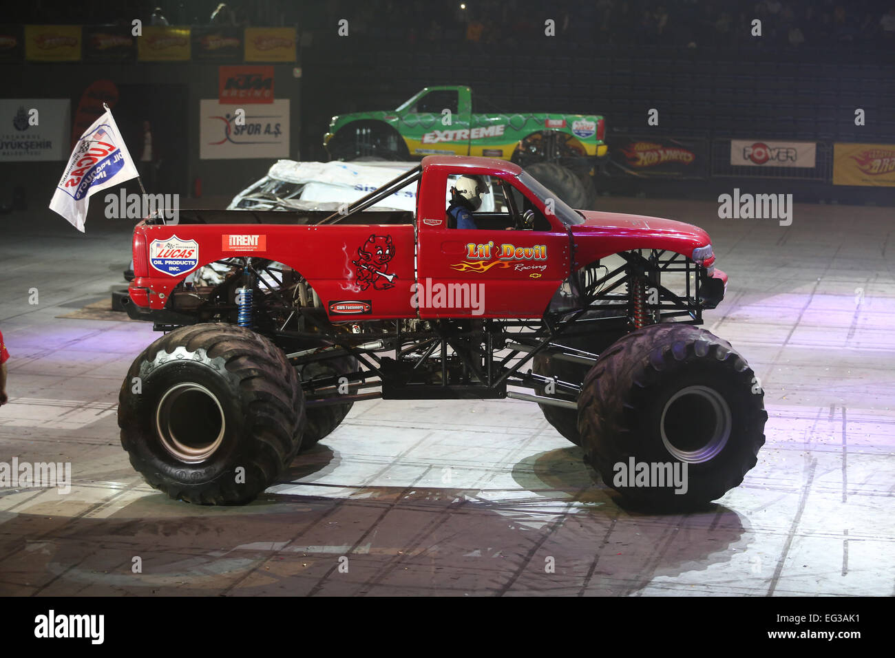 ISTANBUL, TURKEY - FEBRUARY 01, 2015: Monster Truck Lil Devil in Sinan ...