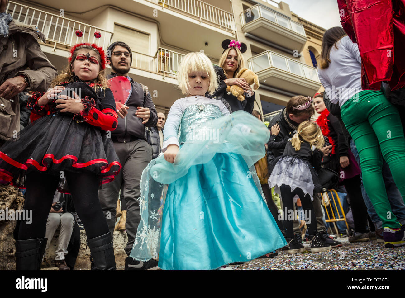 Sitges, Catalonia, Spain. 15th Feb, 2015. Little children in their ...
