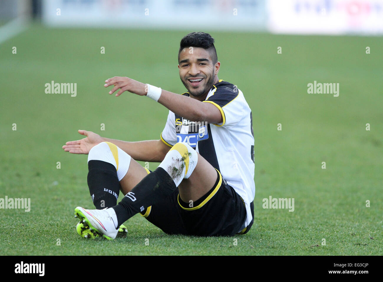 Udine, Italy. 15th Feb, 2015. Udinese's forward Aguirre reacts during ...