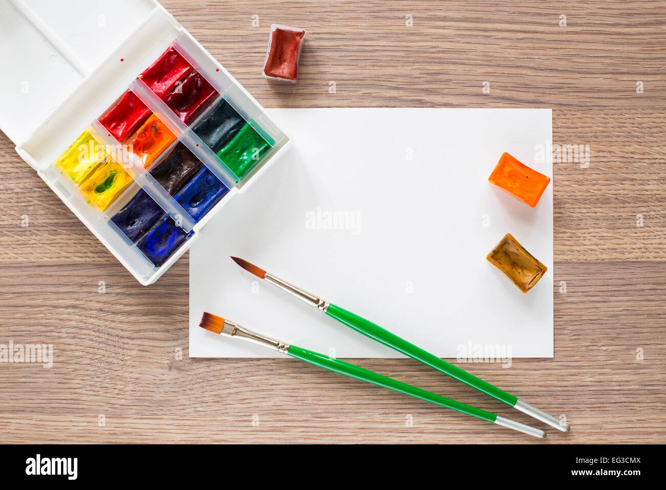 Watercolor paint box and brushes for painting Stock Photo - Alamy