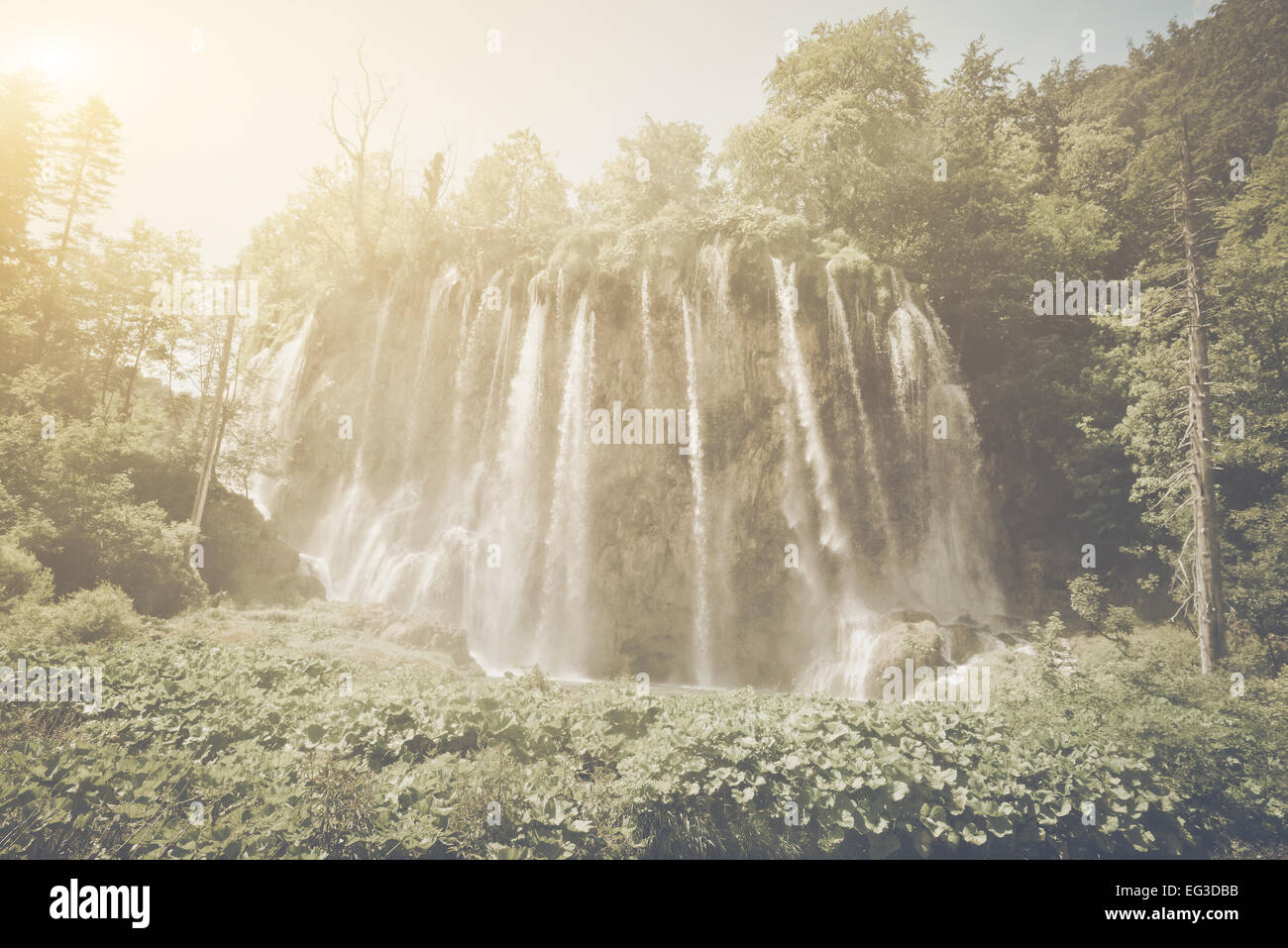 Retro Waterfall with Sunlight with Vintage Instagram Film Effect Stock ...