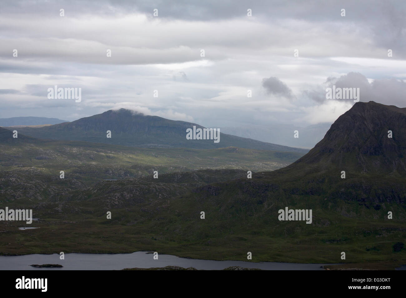 Canisp and Cul Mor on a cloudy misty day from Stac Pollaidh Inverpolly ...