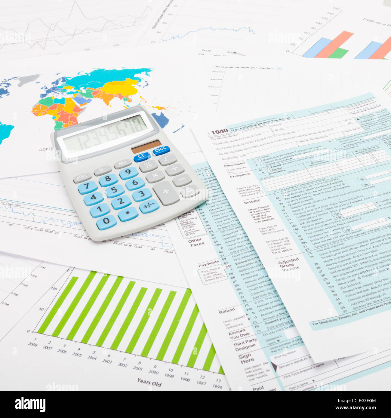 US 1040 Tax Form with calculator over it Stock Photo - Alamy